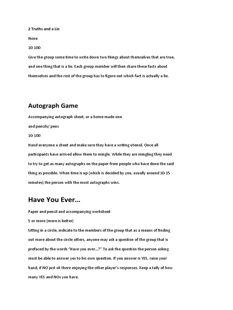 Autograph Game: Have You Ever | PDF | Question