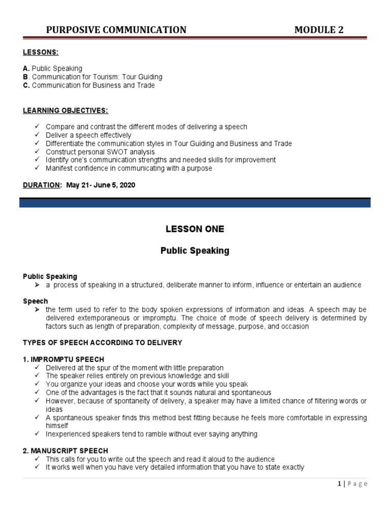 Purposive Communication Module 2 | PDF | Swot Analysis | Gesture