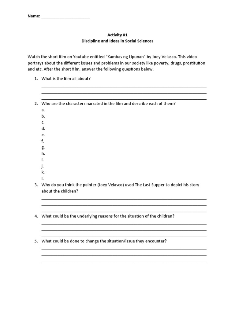 DISS Activity #1 | PDF | Games & Activities | Social Science