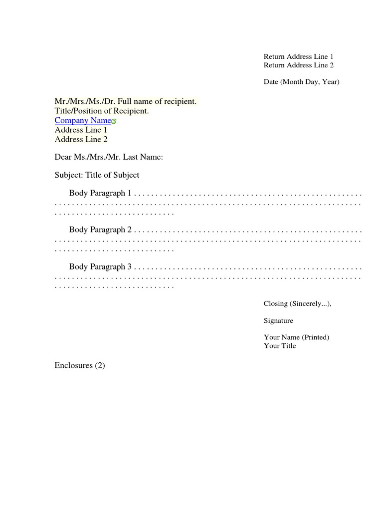 Semi-Block Format Business Letter PDF | PDF