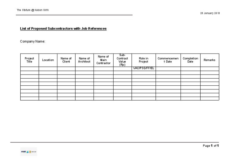 List of Proposed Subcontractors With Job References: Company Name | PDF