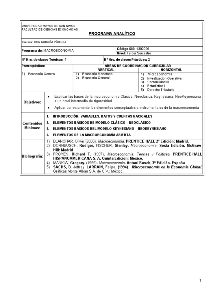 Programa de Macroeconomía UMSS | PDF | Finanzas y dinero