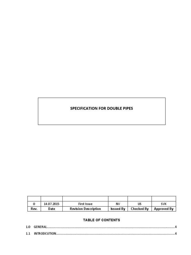 Specification For Double Pipes: Rev. Date Revision Description Issued ...