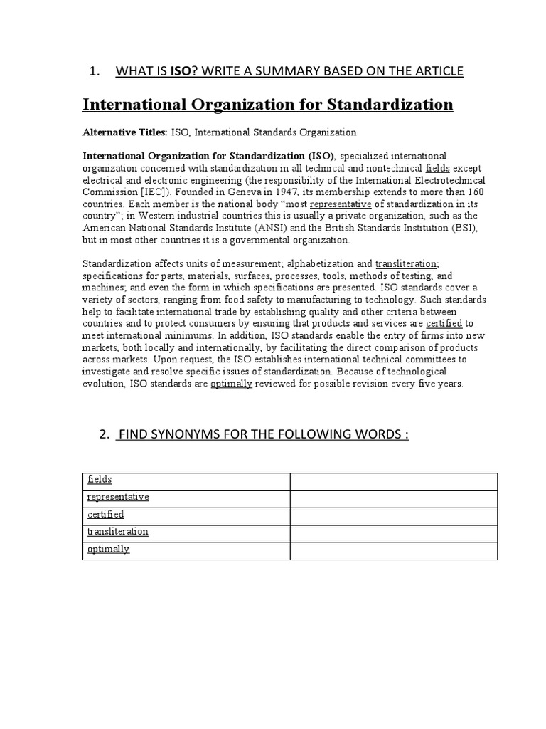 An Overview of the International Organization for Standardization and ...