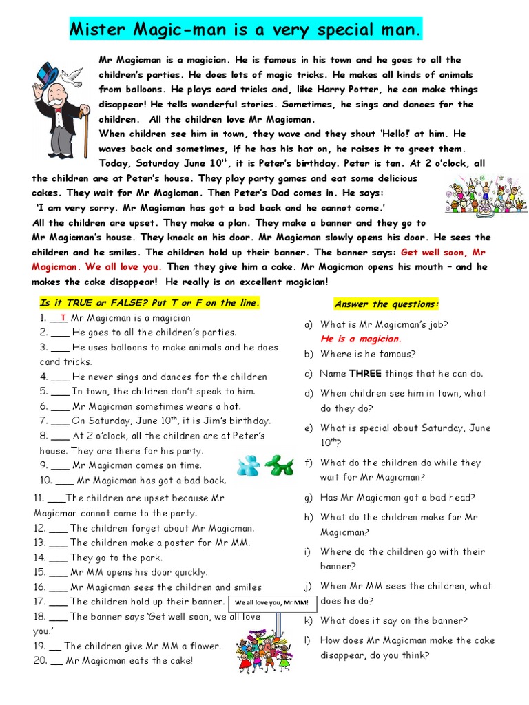 Mister Magic-Man Is A Very Special Man.: Answer The Questions: Is It ...