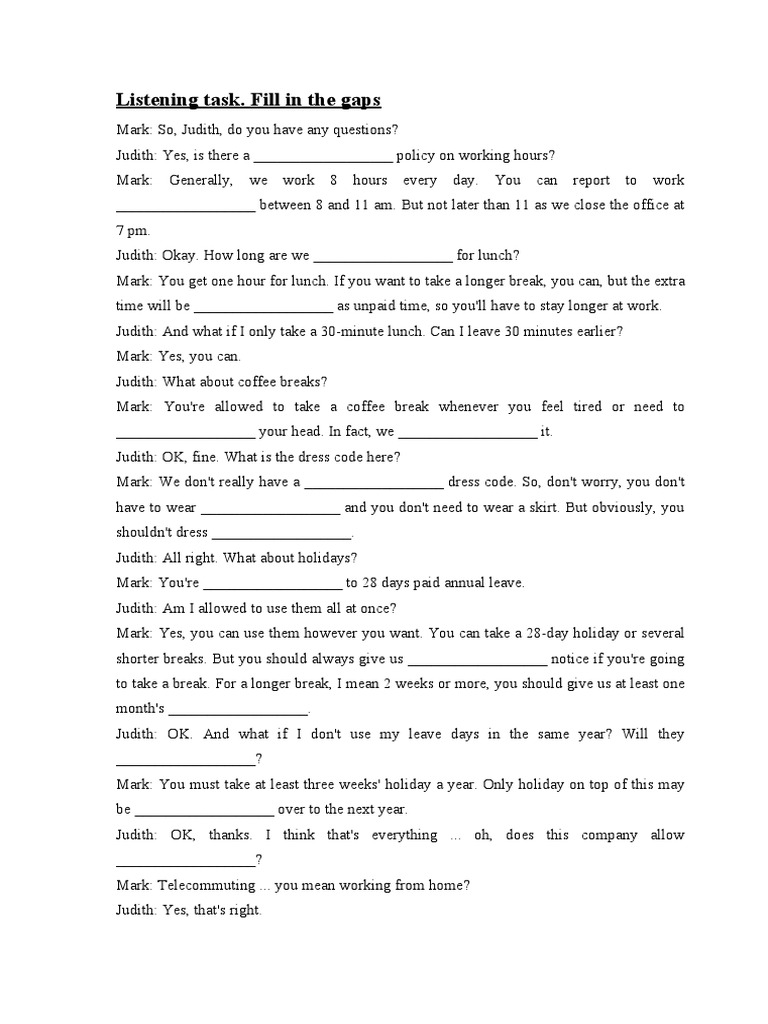 Listening Task. Fill in The Gaps | PDF
