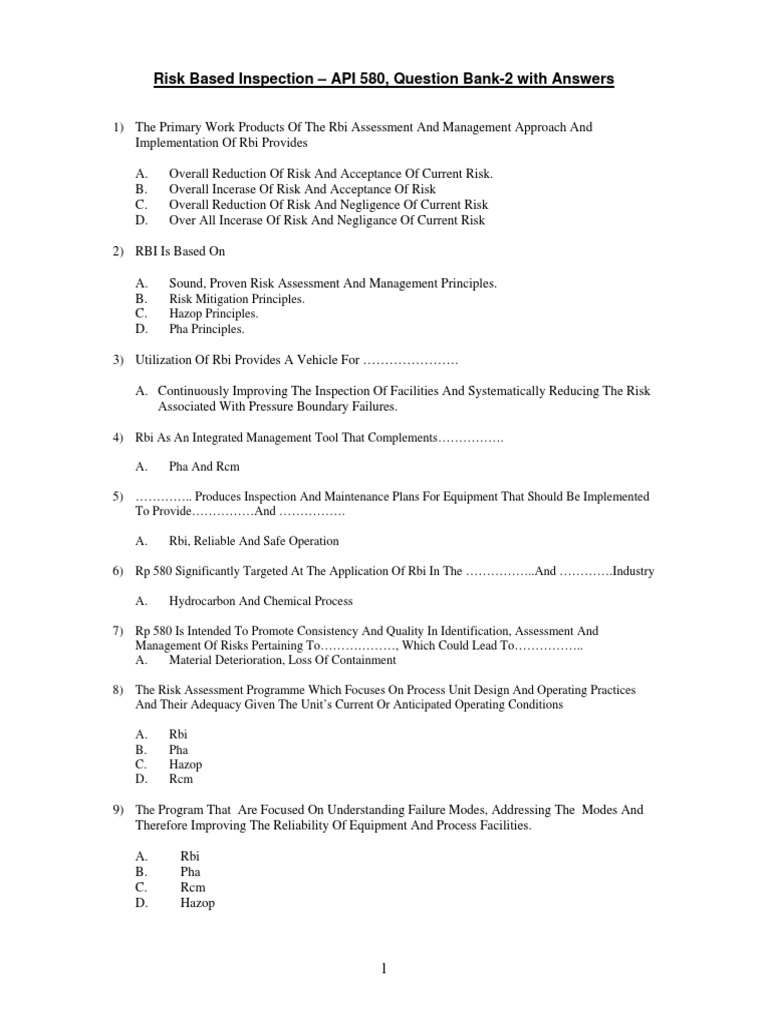 API-580, RBI, QB+ans-2 PDF | Download Free PDF | Risk | Reliability ...