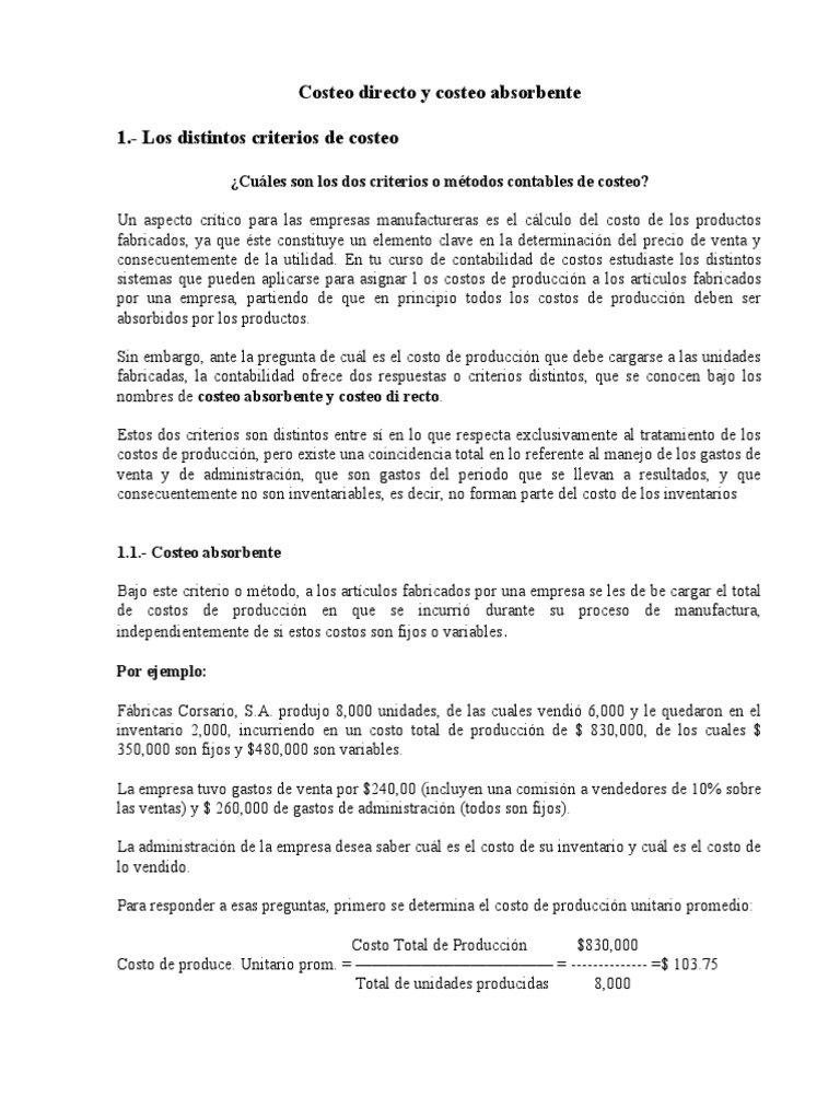 Costeo Directo Vs Costeo Absorbente Las Diferencias Clave PDF