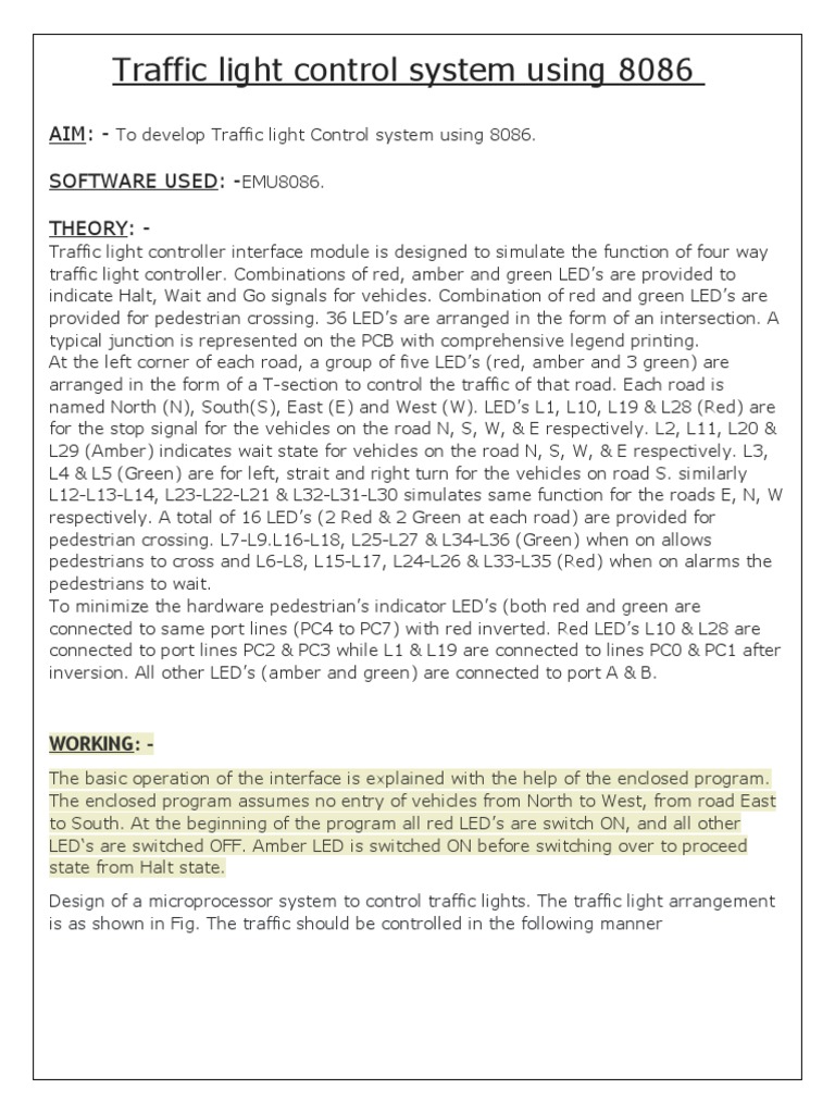 Traffic Light Control System Using 8086 | PDF | Traffic Light | Traffic