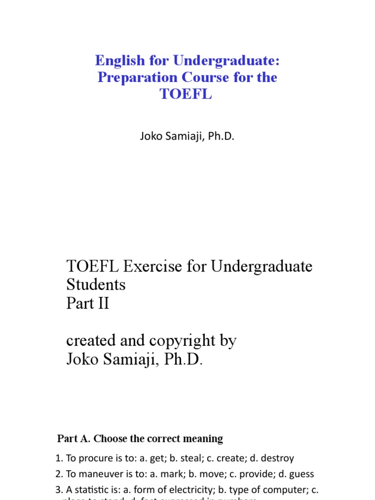 TOEFL Exercises For S1 Students | PDF | Nature
