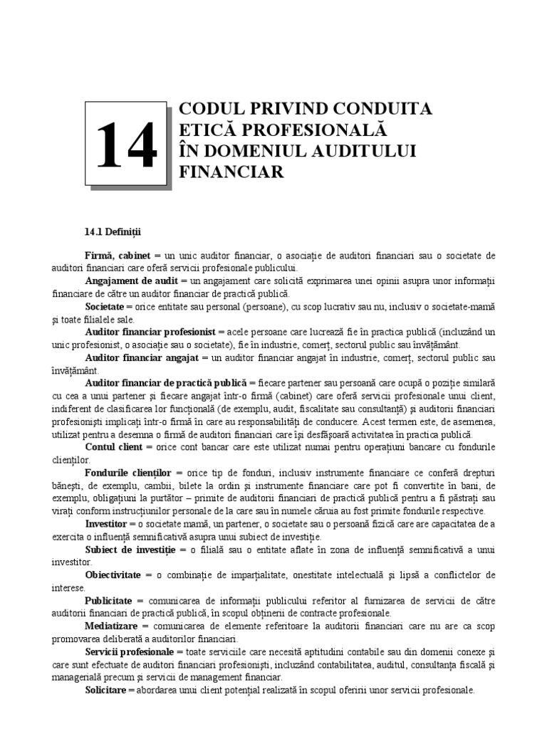 Codul Privind Conduita Etică Profesională În Domeniul Auditului Financiar | PDF