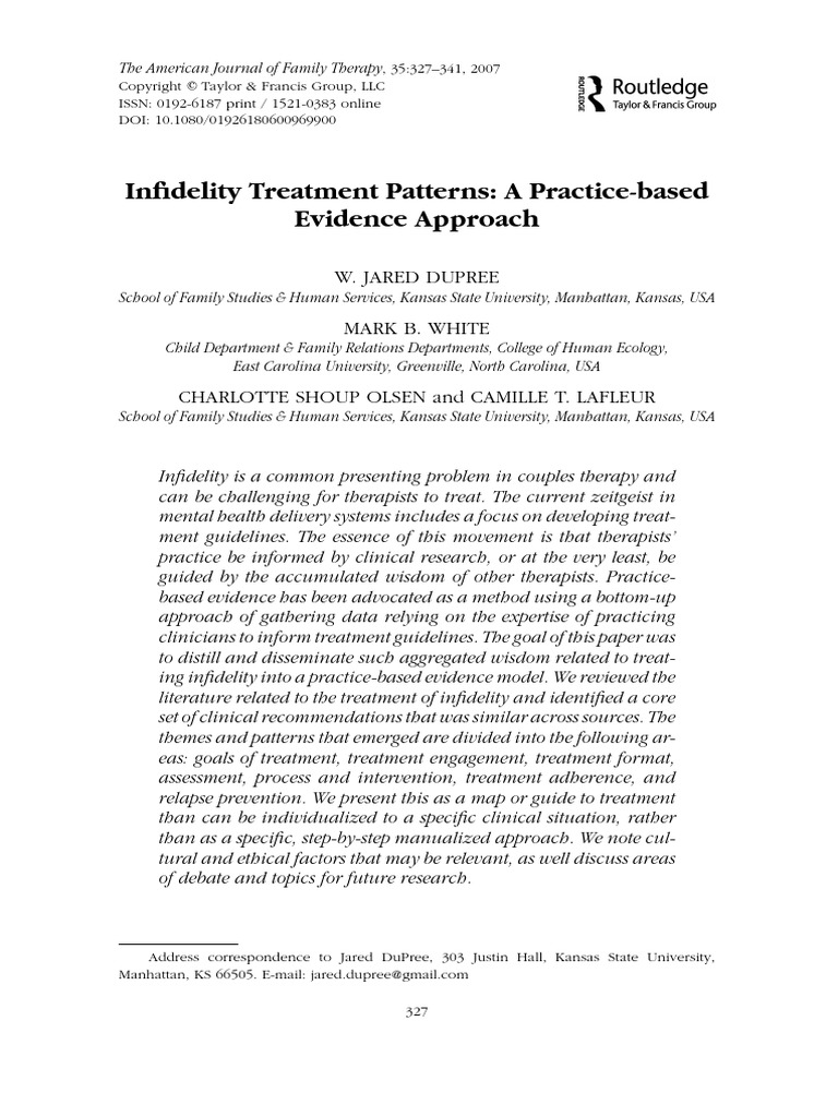 Infidelity Treatment Patterns A Practice - Based Evidence Approach PDF ...