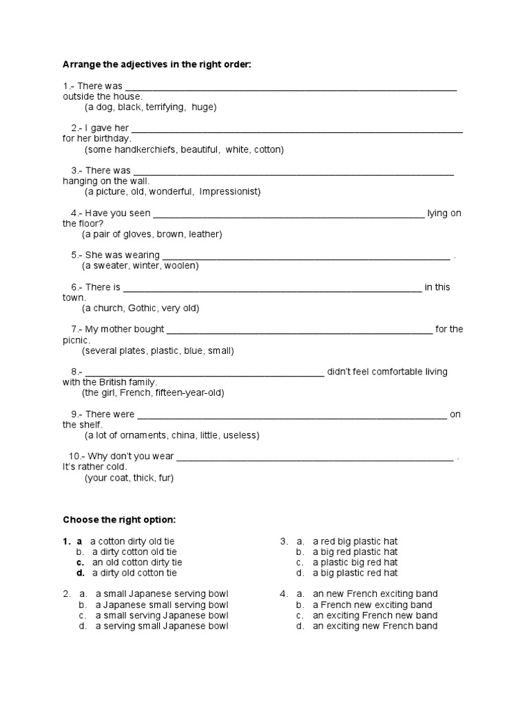Arrange The Adjectives in The Right Order | PDF | Fashion | Clothing