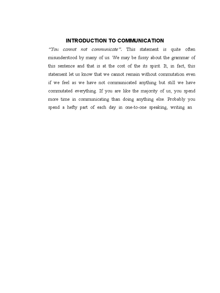 Introduction To Communication: "You Cannot Not Communicate". This ...