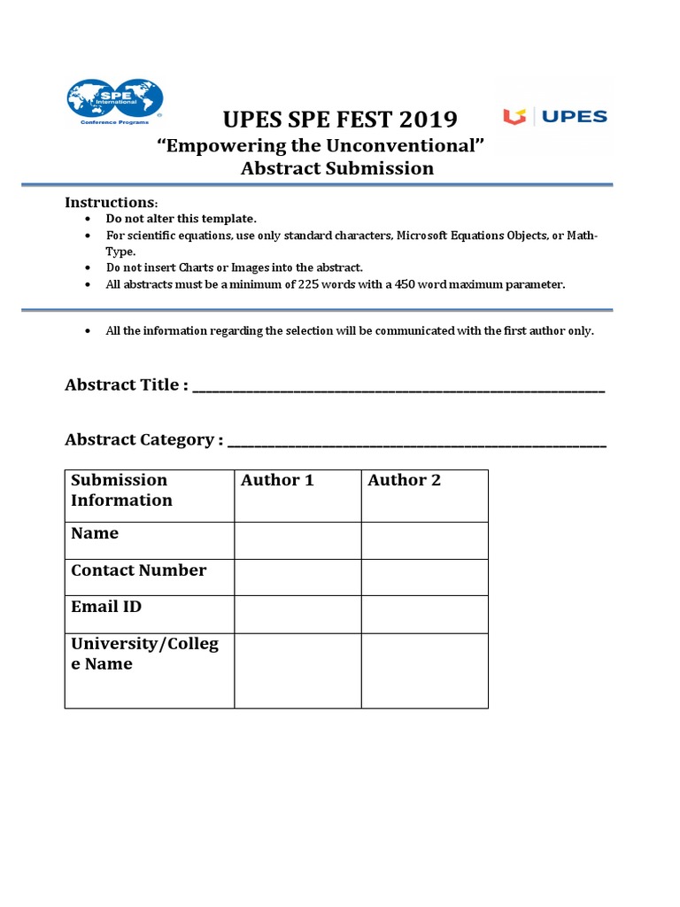 Upes Spe Fest 2019: "Empowering The Unconventional" Abstract Submission ...