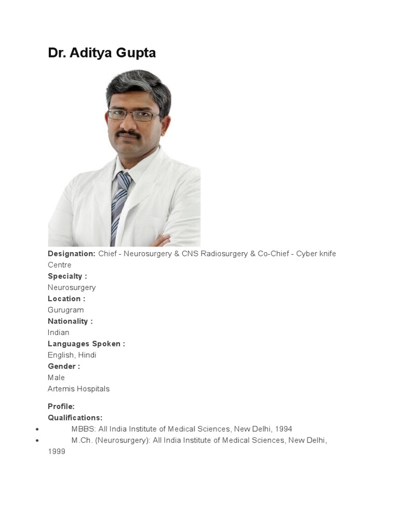 Dr. Aditya Gupta: Expert Neurosurgeon | PDF | Neurosurgery | Nervous System