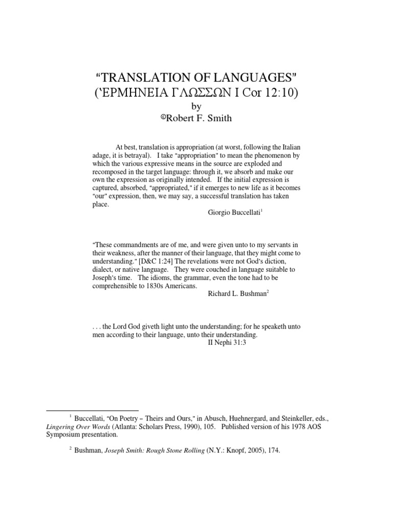 Translation of Languages | PDF | Book Of Mormon | Joseph Smith