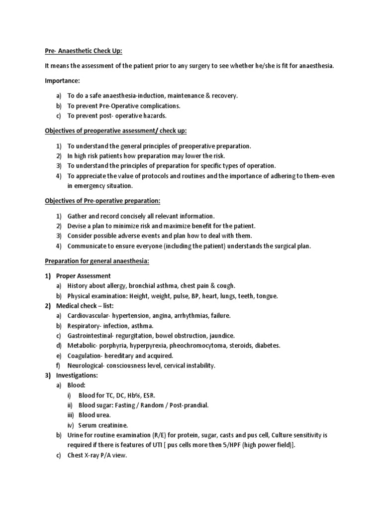 Pre Anaesthetic Check-Up | PDF | Anesthesia | Diabetes