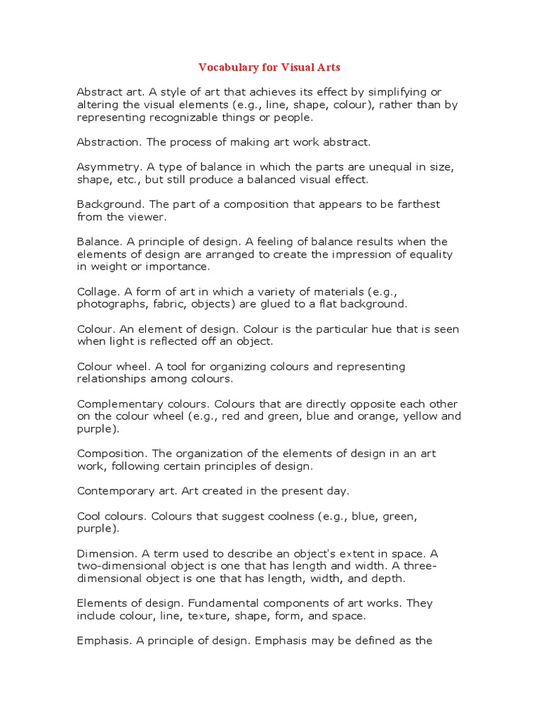 Vocabulary For Visual Arts | PDF | Perspective (Graphical) | Color