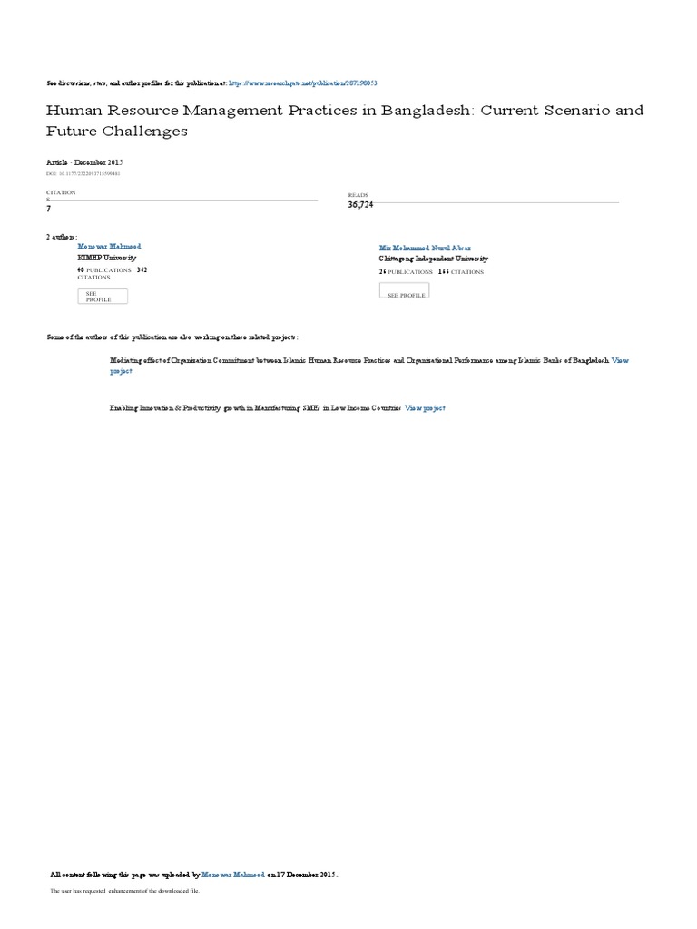 Human Resource Management Practices in Bangladesh: Current Scenario and ...