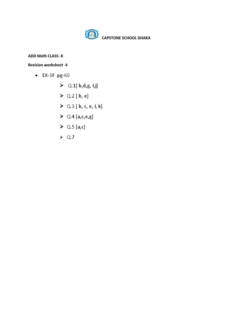 Revision 4 Addmath Class 8 | PDF