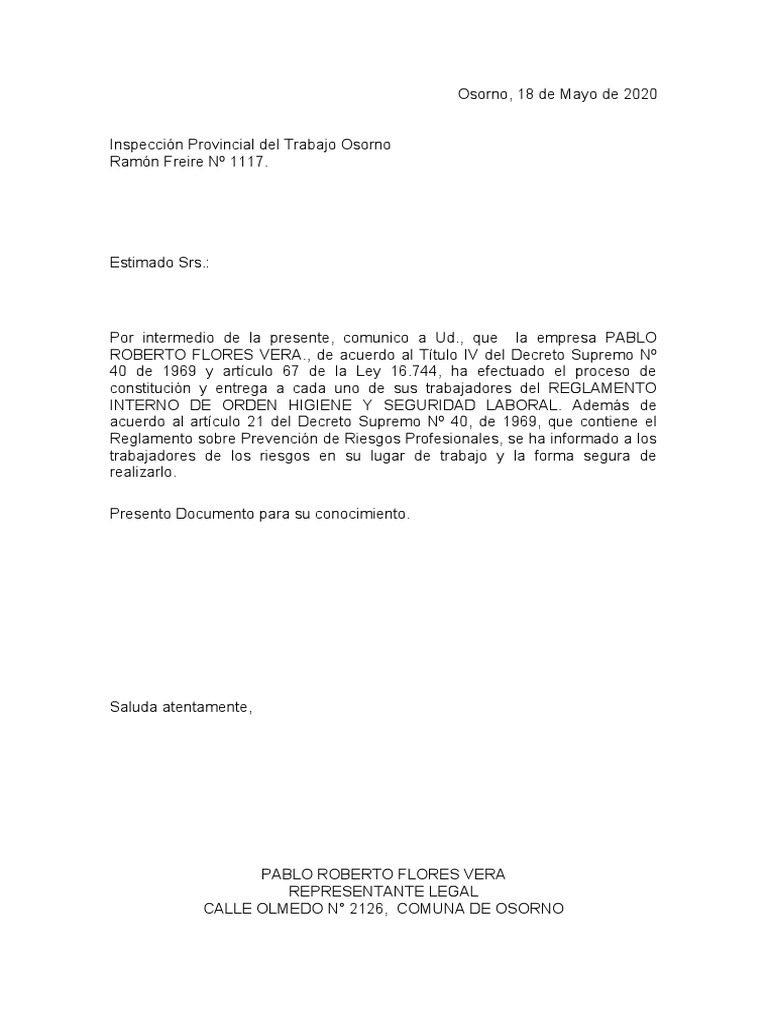 Cartas Reglamento Interno DT | PDF