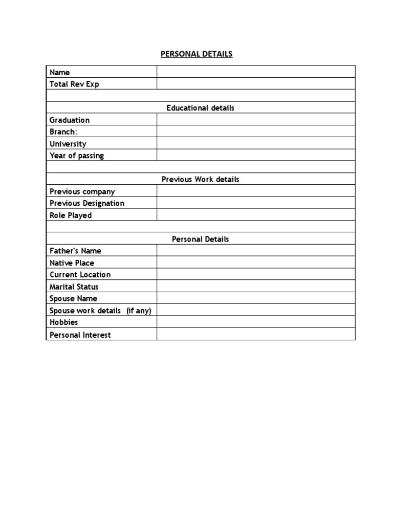 Personal Details Overview | PDF