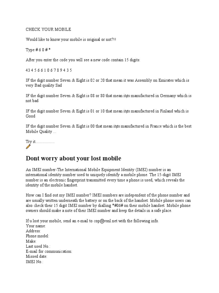 Check Your Mobile's Authenticity | PDF | System Software | Mobile ...