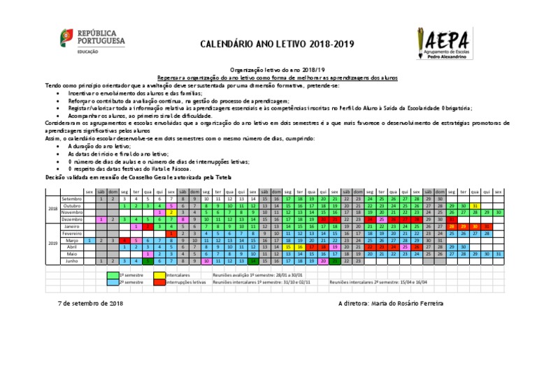 Calendário Ano Letivo 2018-2019 | PDF | Escolas | Ensinar e aprender