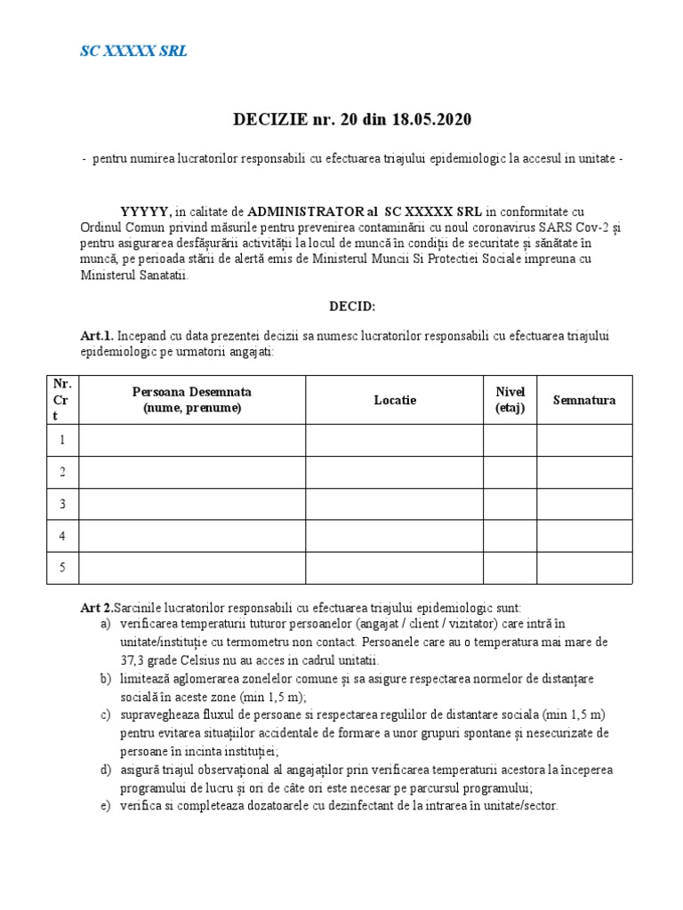 Decizie Responsabil Triaj Epidemiologic | PDF