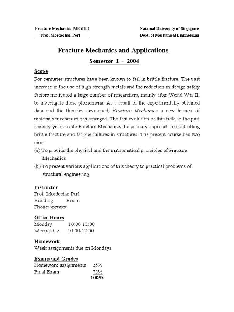 Fracture Mechanics Syllabus PDF | PDF | Fracture Mechanics | Stress (Mechanics)