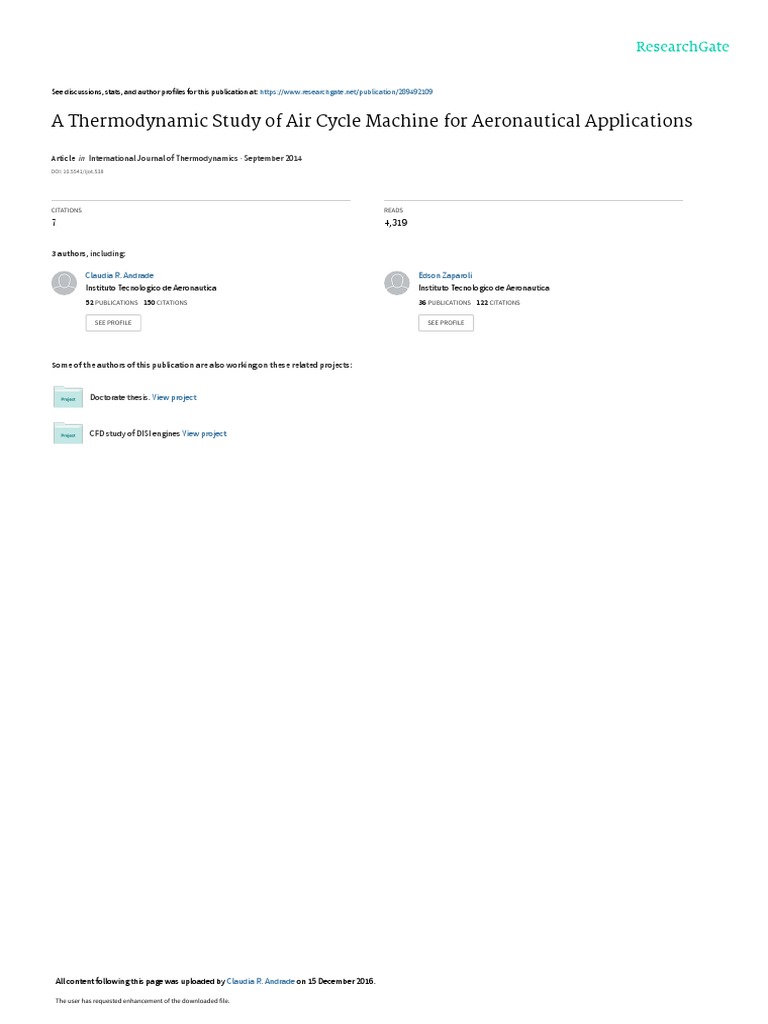 A Thermodynamic Study of Air Cycle Machine For Aer | PDF | Air ...