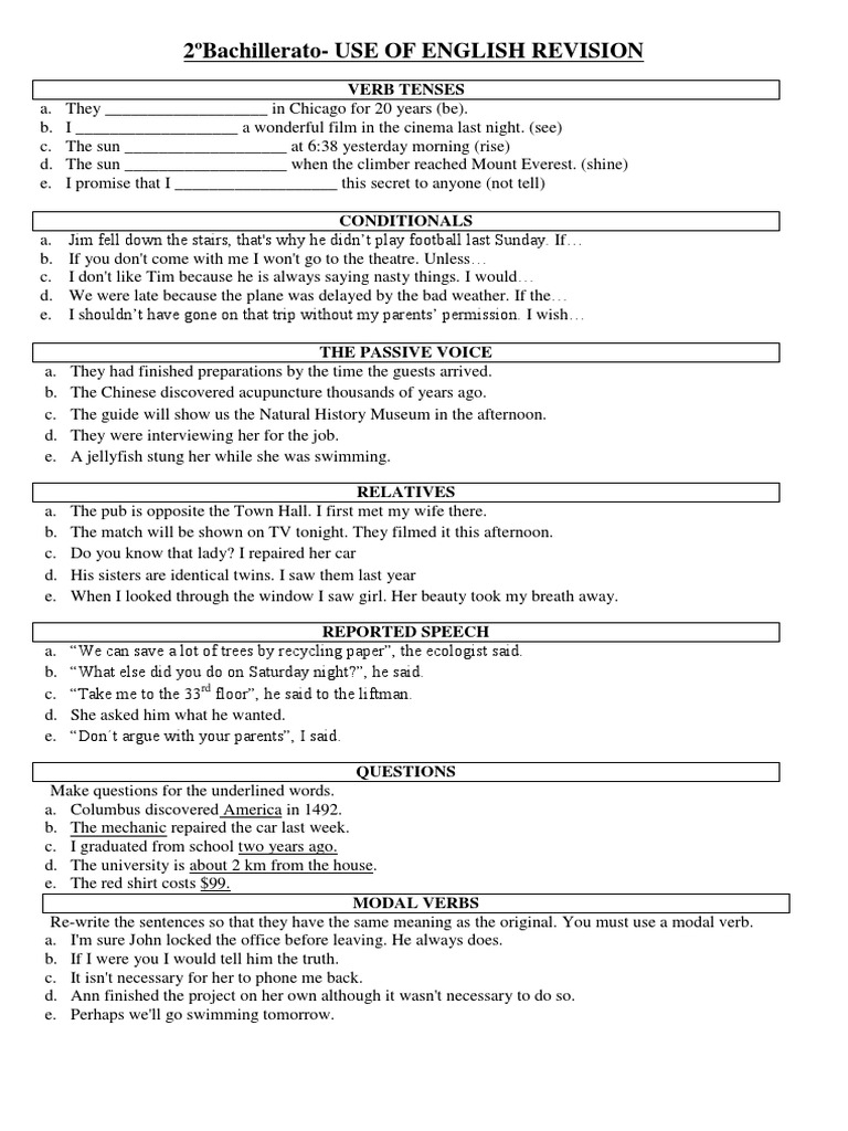 Use of English 2 Bach | PDF | Grammar | Syntax