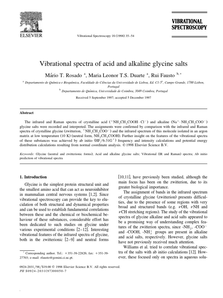 Vibrational Spectra of Acid and Alkaline Glycine Salts: Mario T. Rosado ...