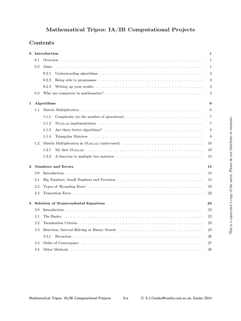 Mathematical Tripos Iaib Computational Projects An Introduction To Computational Mathematics