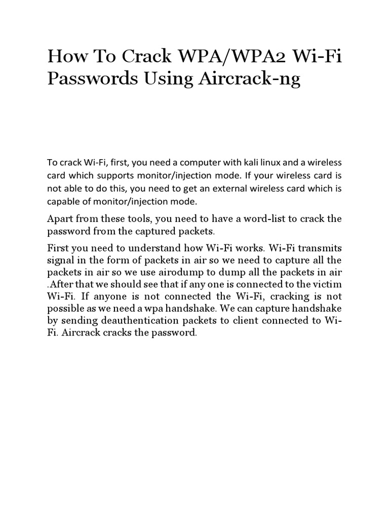 Crack WPA/WPA2 Passwords Using Aircrack-ng | PDF | Wi Fi | Wireless