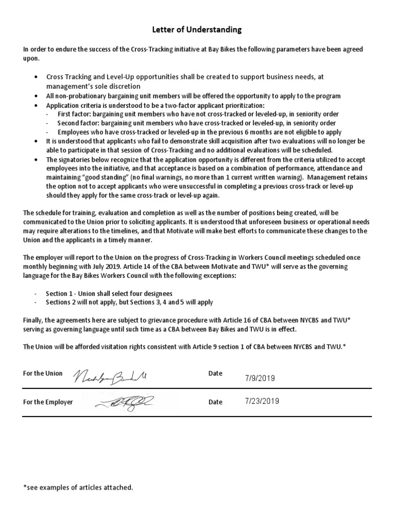 Letter of Understandingsigned Union - Fully Countersigned | PDF ...