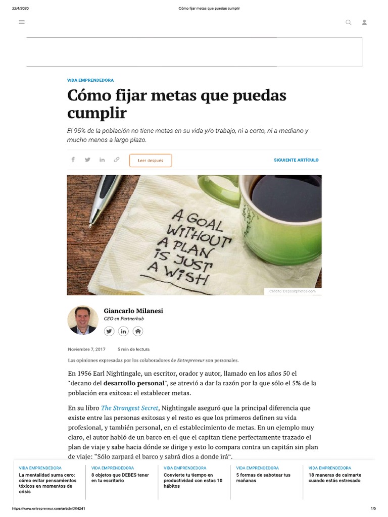 Cómo Fijar Metas Que Puedas Cumplir | PDF