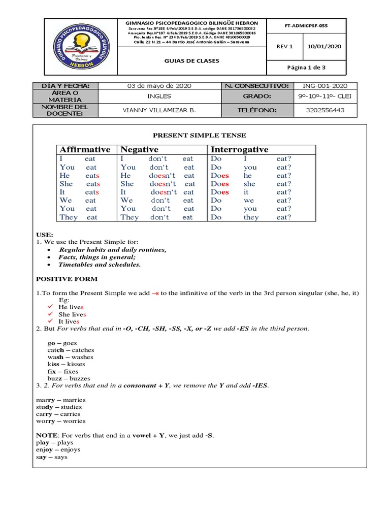 GUIA DE CLASE-Present Simple | PDF | Grammar | Syntax