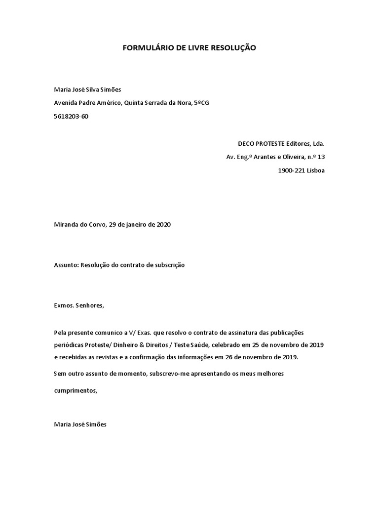 Formulário de Livre Resolução PDF | PDF Formulário de Livre Resolução PDF | PDF