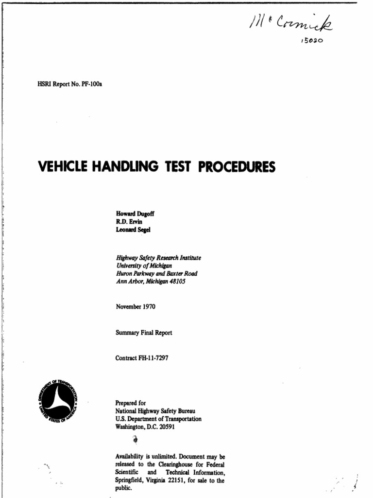 Vehicle Handling Test Procedures: Huron | PDF | Brake | Flight Dynamics ...