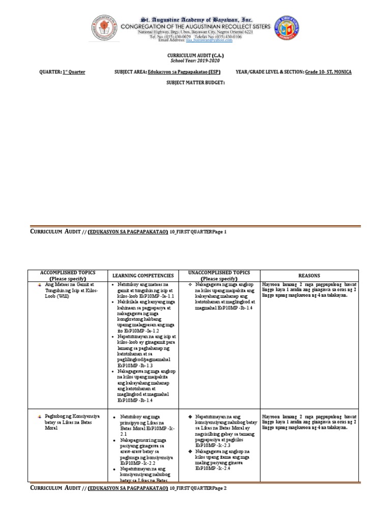 Ca Esp 1st Quarter Pdf