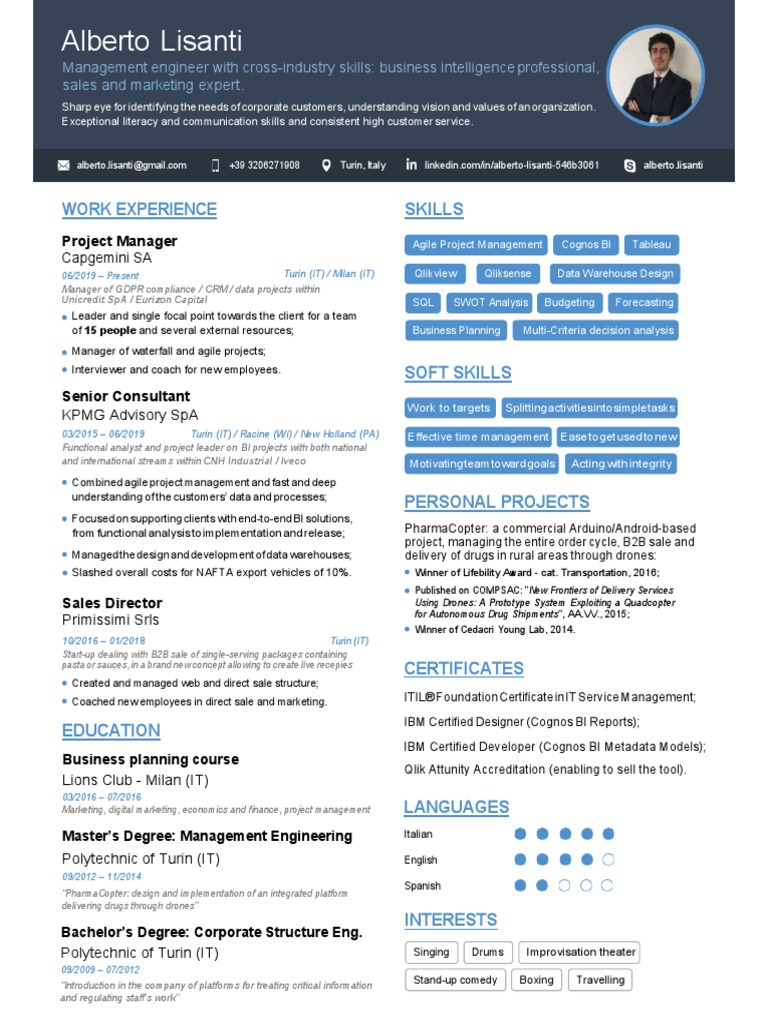 Lisanti Alberto - Curriculum Vitae (CV, Resume) | PDF | Project Management | Marketing