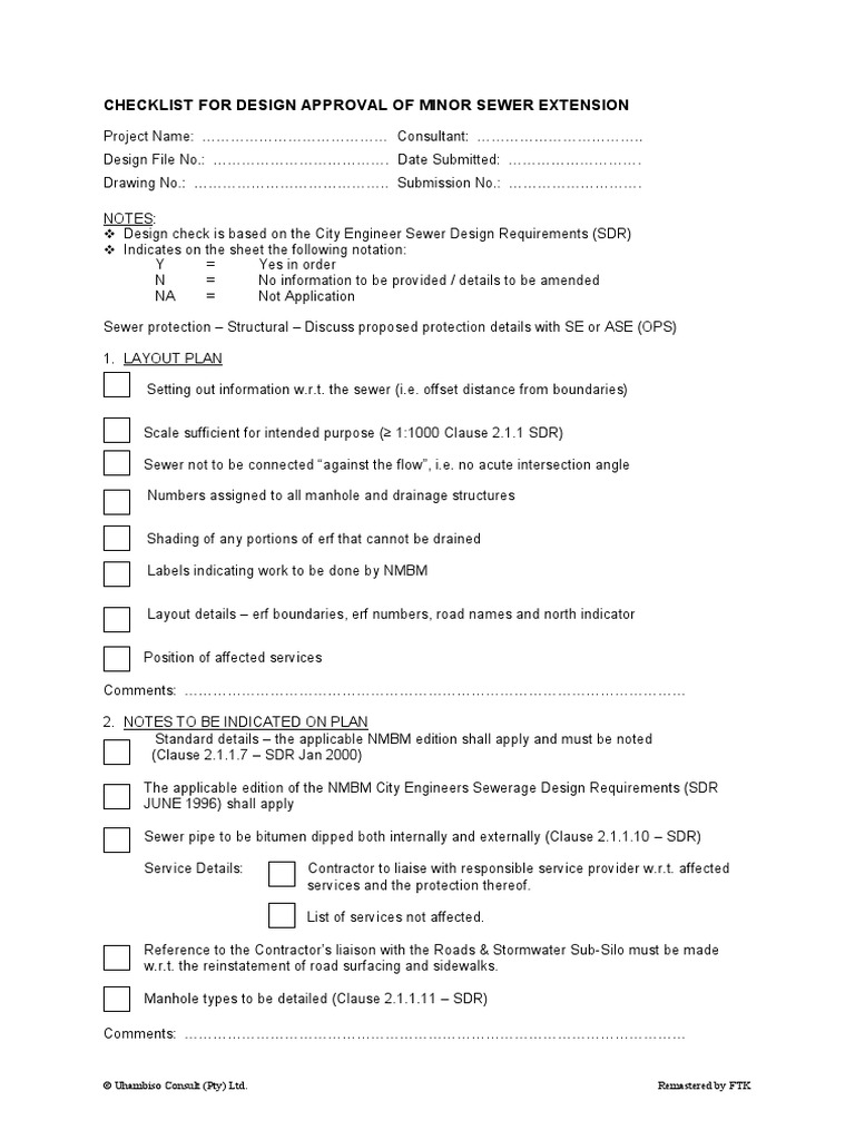 P2000 Checklist For Design Approval of Minor Sewer Extension 21 April ...