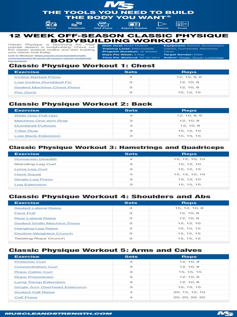 12weekoffseasonclassicphysiquebodybuildingworkout PDF | PDF | Physical ...