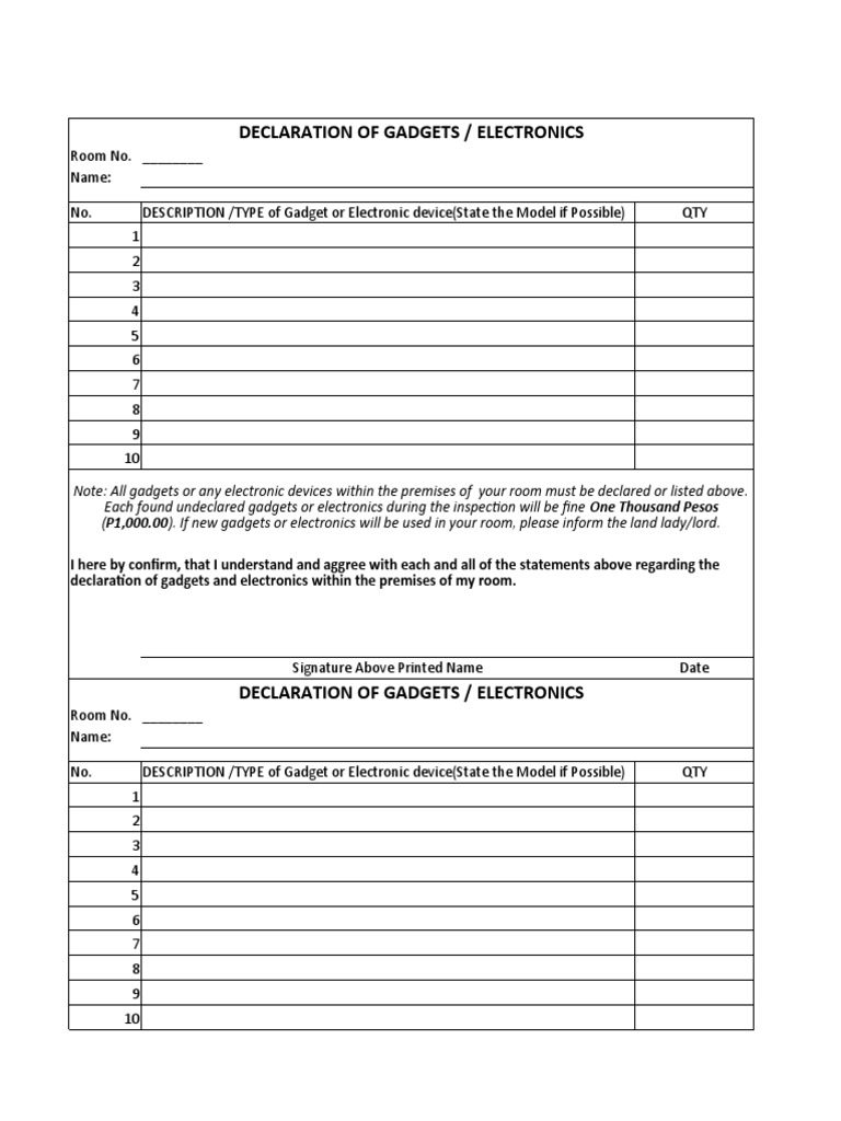 Declaration of Gadgets | PDF | Home & Garden | Technology & Engineering