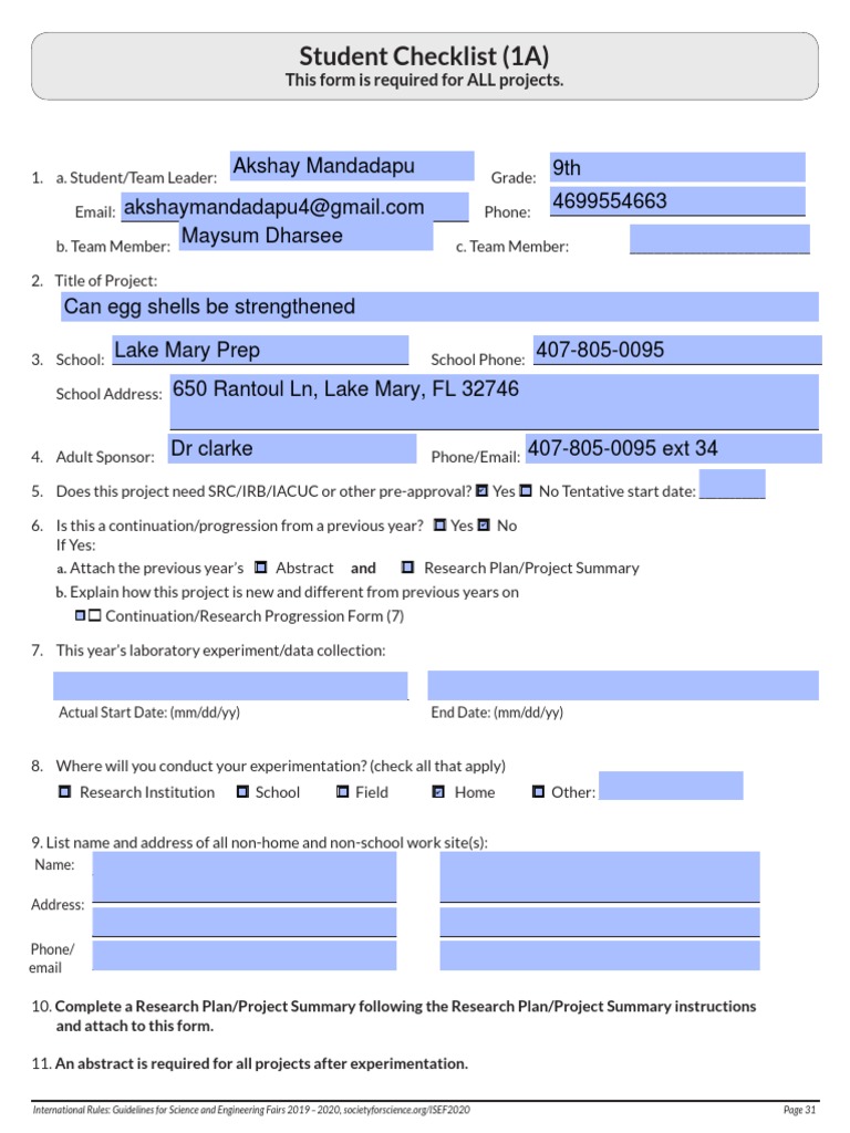 8 ISEF Forms by Akshay and Maysum New PDF | PDF | Institutional Review ...