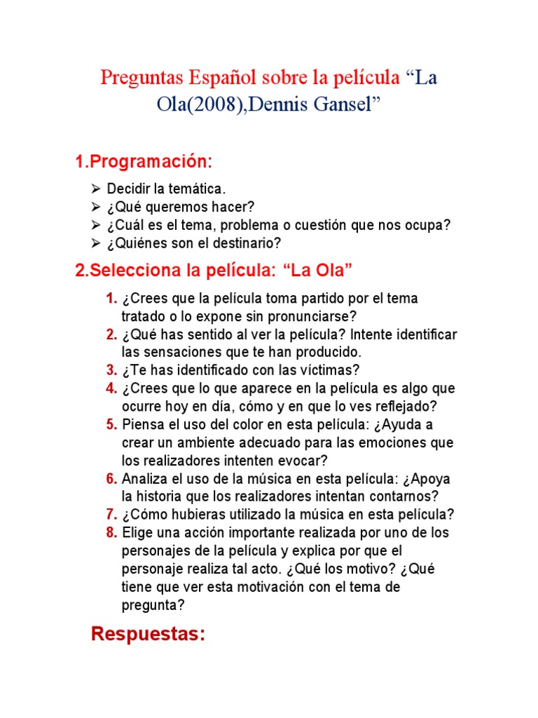 Preguntas Español Sobre La Película | PDF | Relaciones personales ...