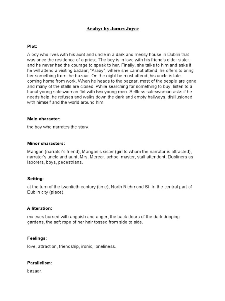 Araby: by James Joyce: Plot | PDF