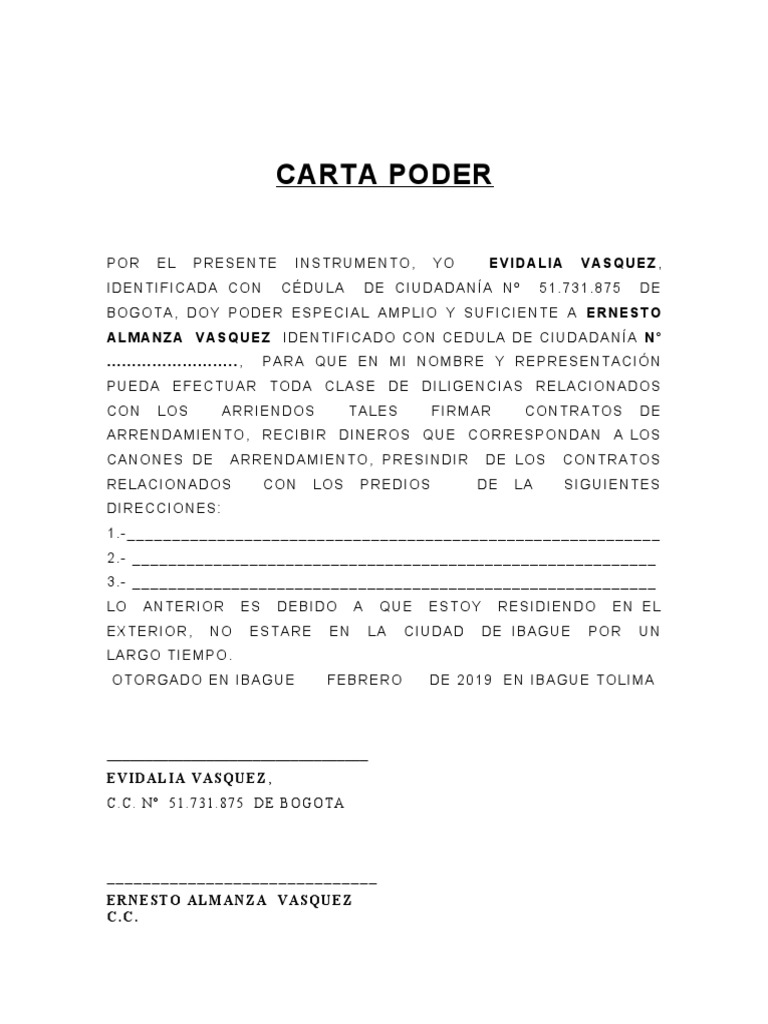 Carta Poder Especial Amplio Evidalia | PDF